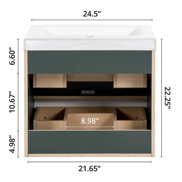 Spring Mill Cabinets Innes 24.5" 2-Drawer Floating Bathroom Vanity With White Sink Top - 24.5 in ...